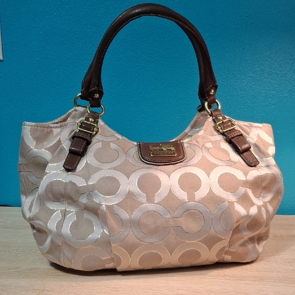 Coach | Bags | Coach Cream And Brown Shoulder Bag | Poshmark